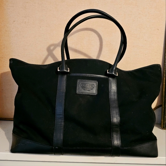 Coach | Bags | Coach Weekender Black Leather And Canvas Travel Bag ...